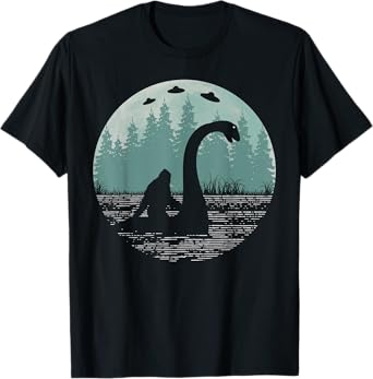 Amazon.com: Bigfoot Riding Loch Ness Monster Nessie Funny Sasquatch Ufo T-Shirt : Clothing ...